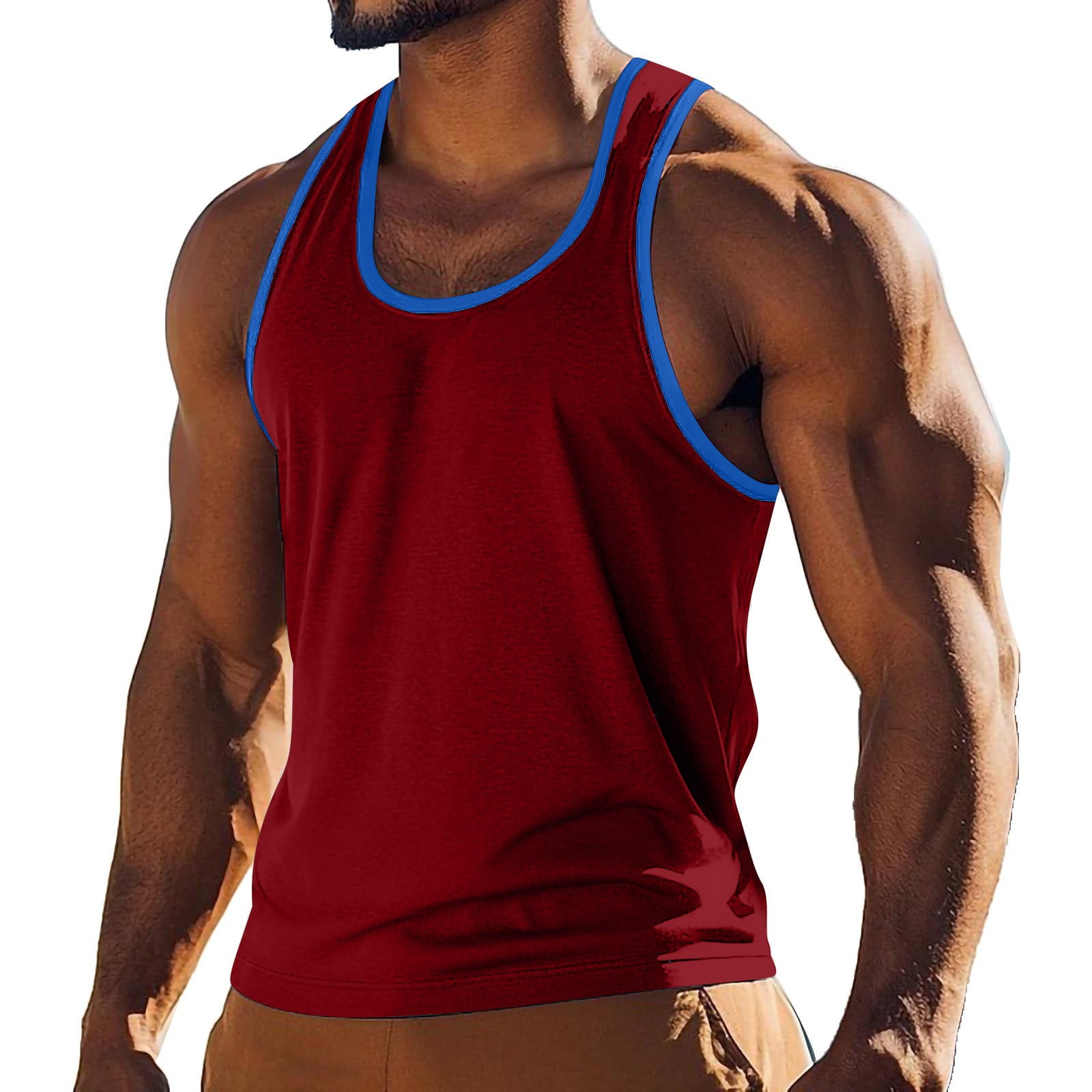 HAiming Men's Color Block Casual Sports Workout Tank Tops Breathable ...