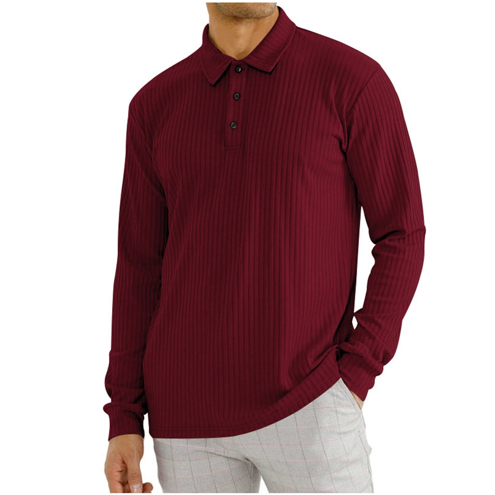 HAiming Mens Long Sleeve Shirts Solid Color Stripe Texture Button ...