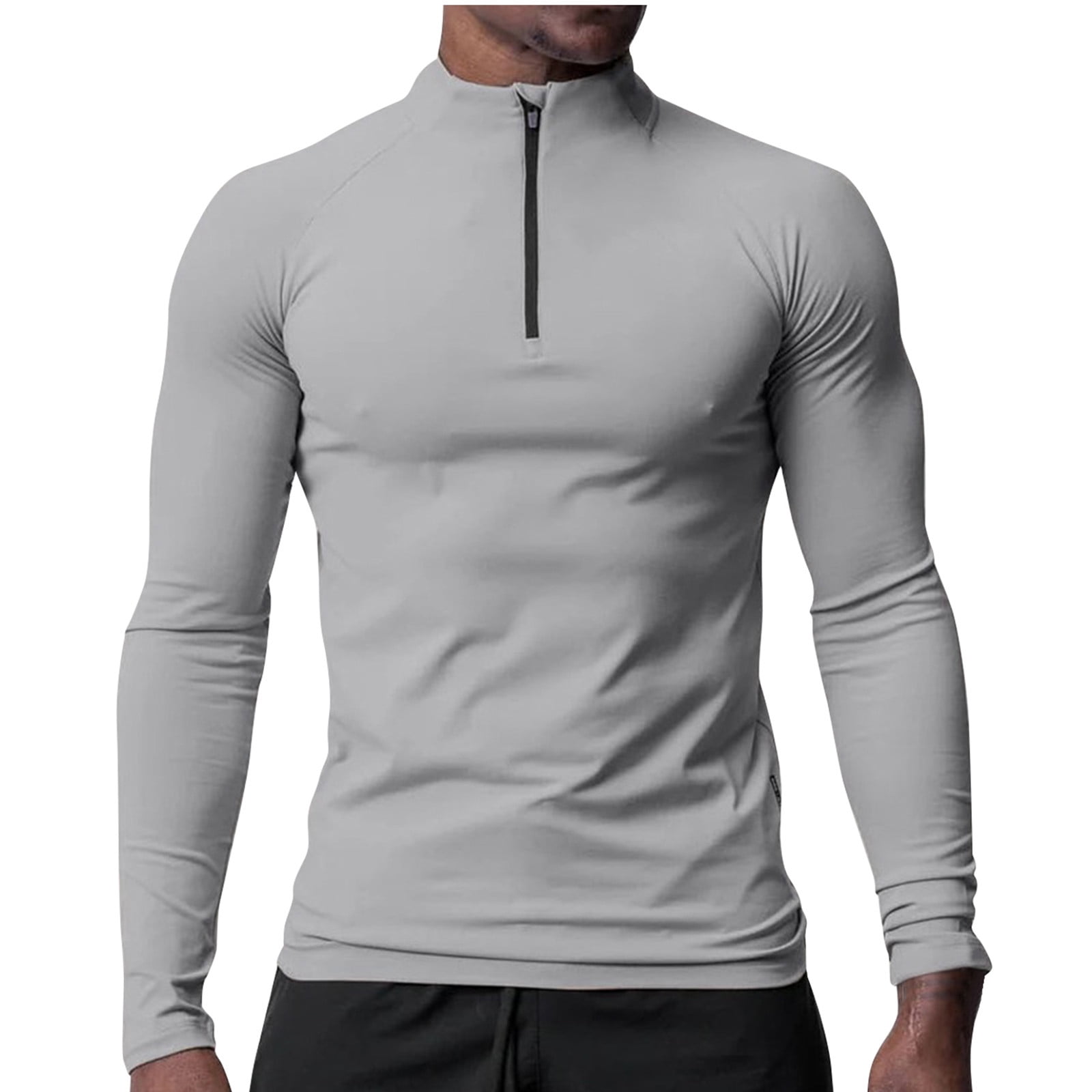 HAiming Mens Solid Color Tops Quarter Zipper High Neck Pullover Shirts ...