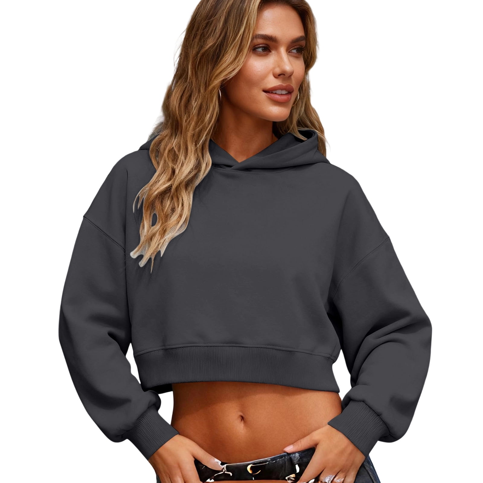 HAiming Oversize Cropped Hoodies Casual Long Sleeve Pullover Tops ...
