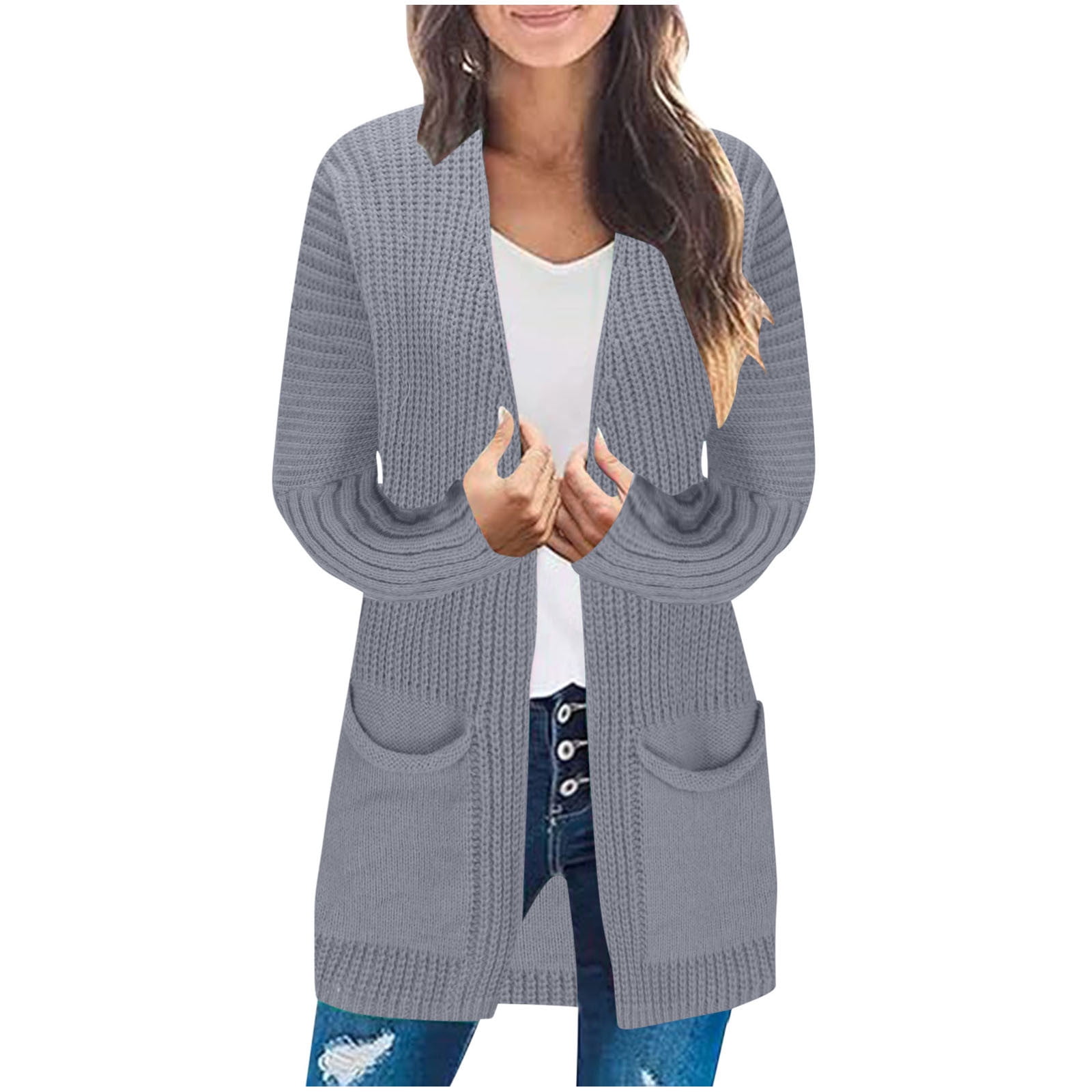 HAiming Plus Size Cardigans for Women Casual Open Front Long Sleeve ...