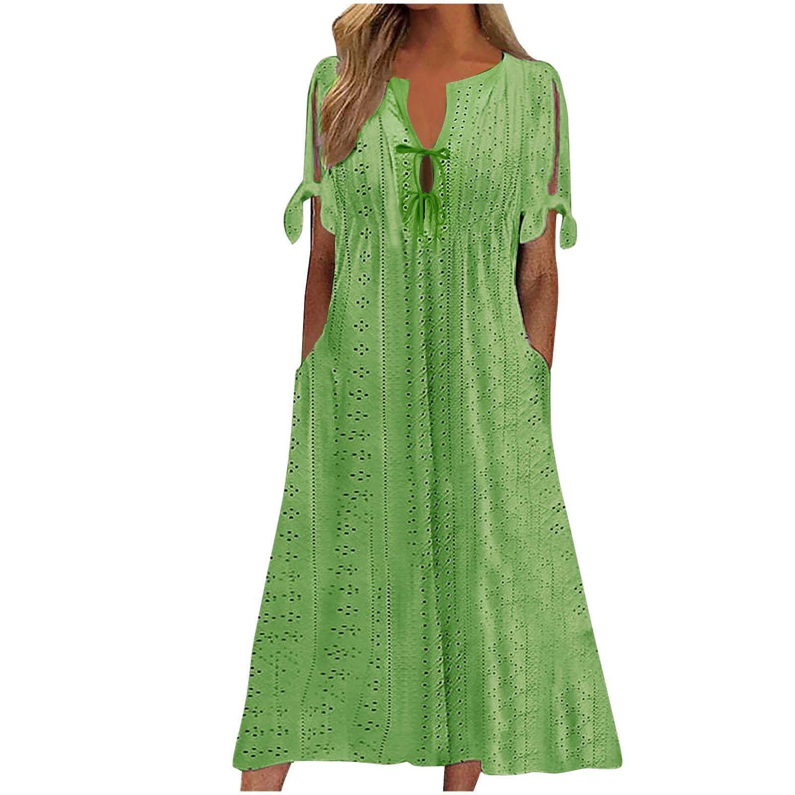HAiming Plus Size Dresses for Women Short Sleeve Eyelet Maxi Sundress ...