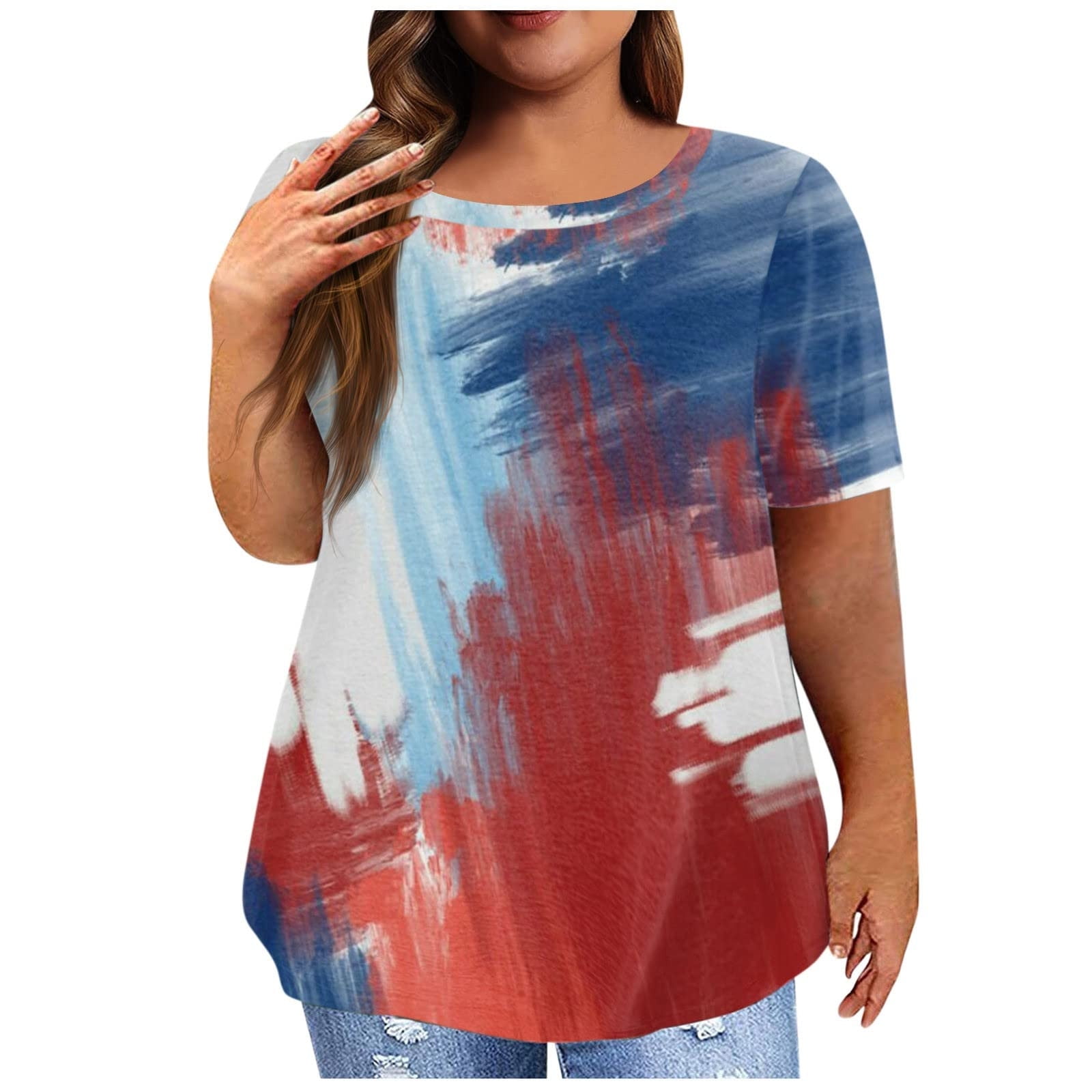 HAiming Plus Size Tops for Women Summer Graphic Printed Short Sleeve ...