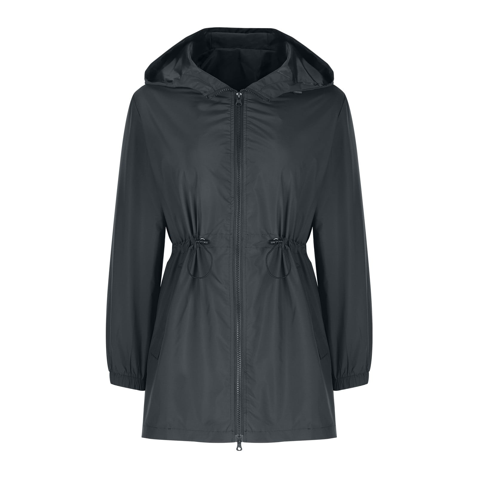 HAiming Rain Jacket for Women Solid Color Long Sleeve Hooded Drawstring ...
