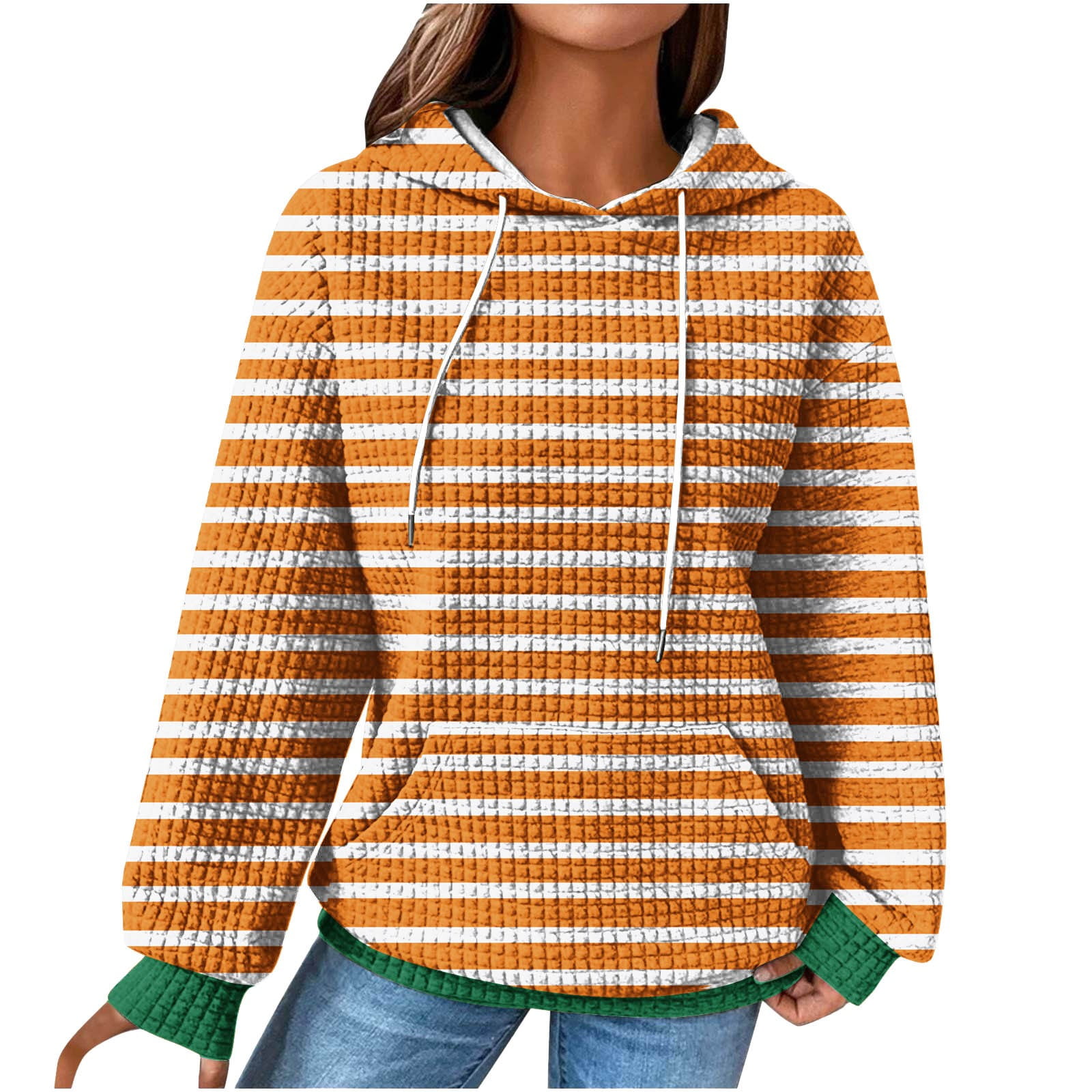 HAiming Striped Hoodies for Women Casual Pullover Long Sleeve Shirts ...