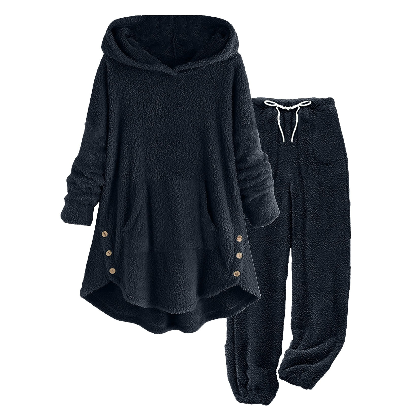 HAiming Women Fuzzy Fleece Lounge Sets Plus Size Warm 2 Piece Outfits ...
