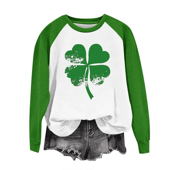 HAiming Women St Patricks Day Sweatshirts Color Block Long Sleeve ...