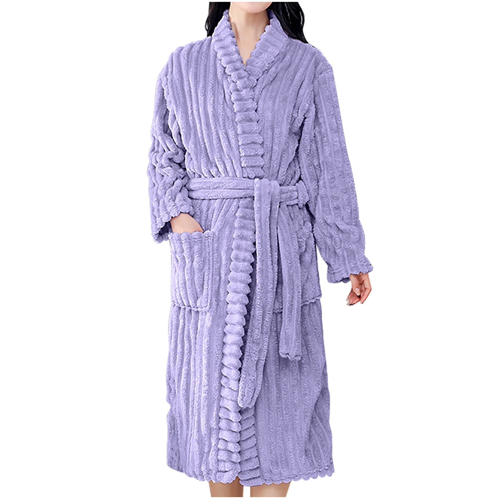 HAiming Women's Fuzzy Plush Bathrobe Winter Warm Solid Color Long ...