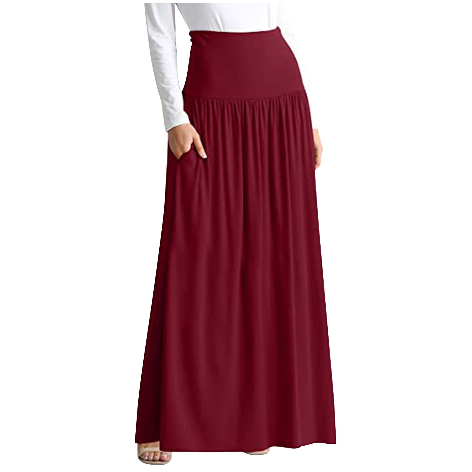 HAiming Women's High Waisted A-Line Flowy Long Maxi Skirt with Pockets ...