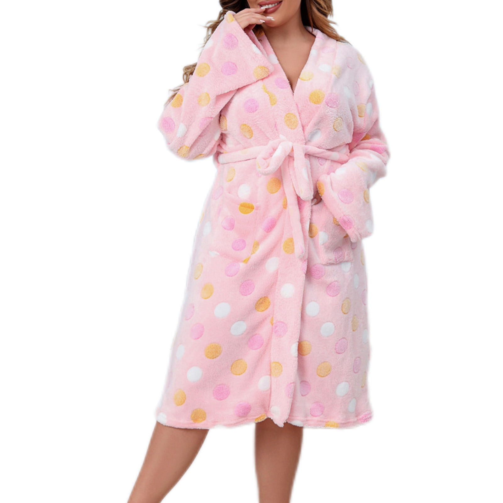 HAiming Women's Plus Size Fleece Robe Soft Thick Midi Bathrobe Winter ...