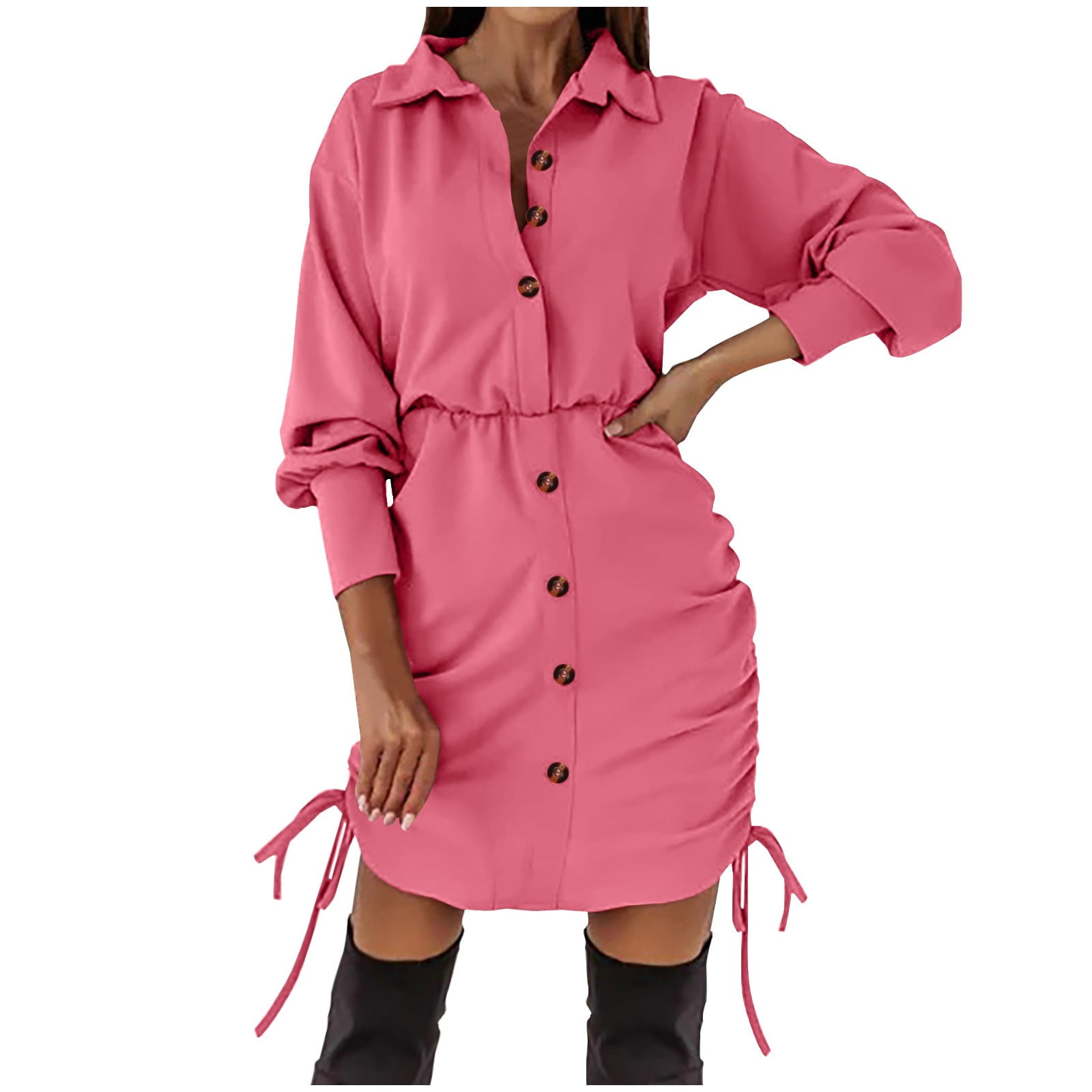 HAiming Women's Trendy Ruched Bodycon Mini Dress 2025 Casual Solid Long ...