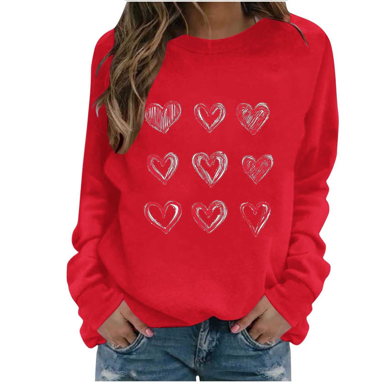 HAiming Women's Valentines Day Long Sleeve Sweatshirt Loose Crewneck ...