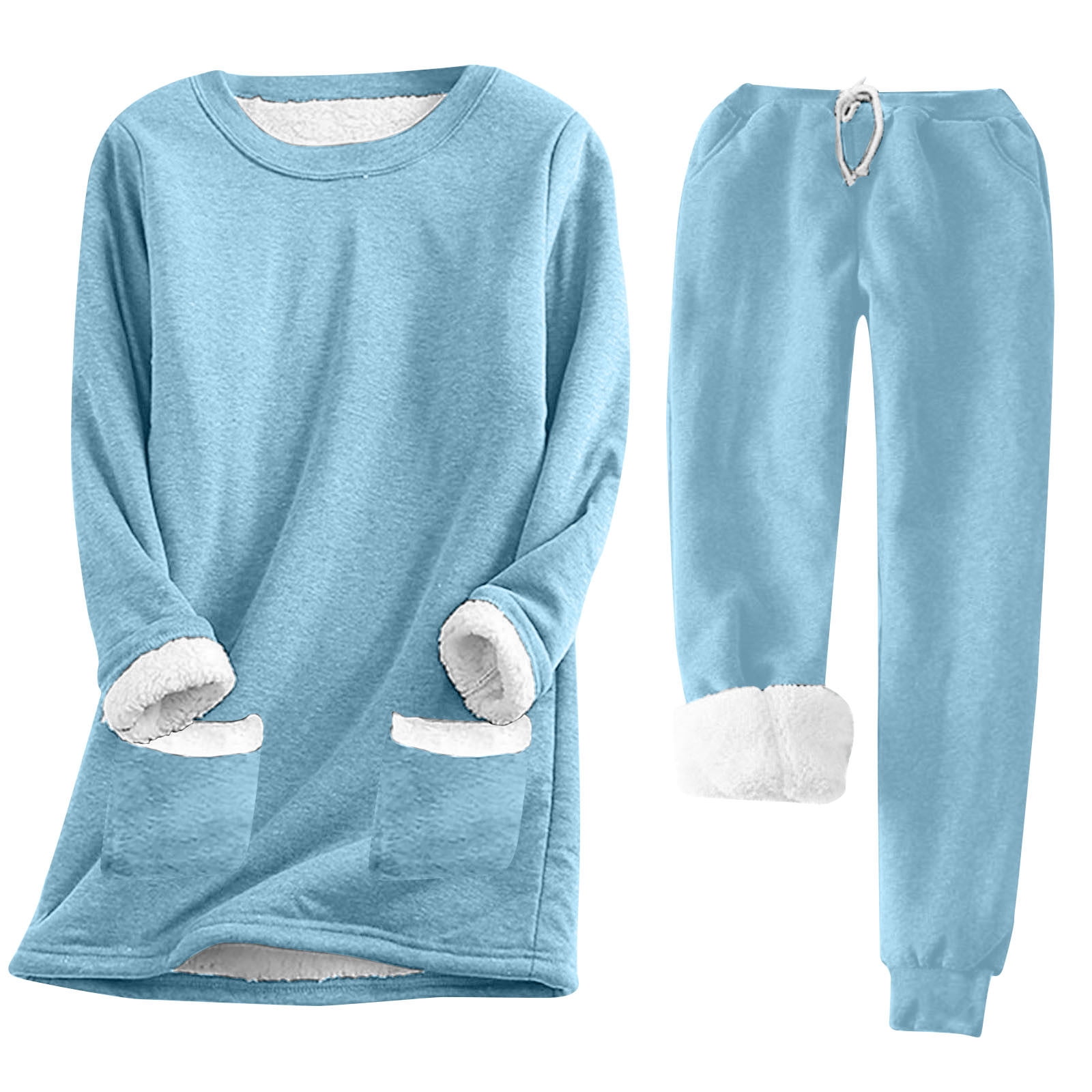 BLVB Women's Winter Warm Pajama Sets: Long Sleeve Fleece Tops & Fuzzy ...