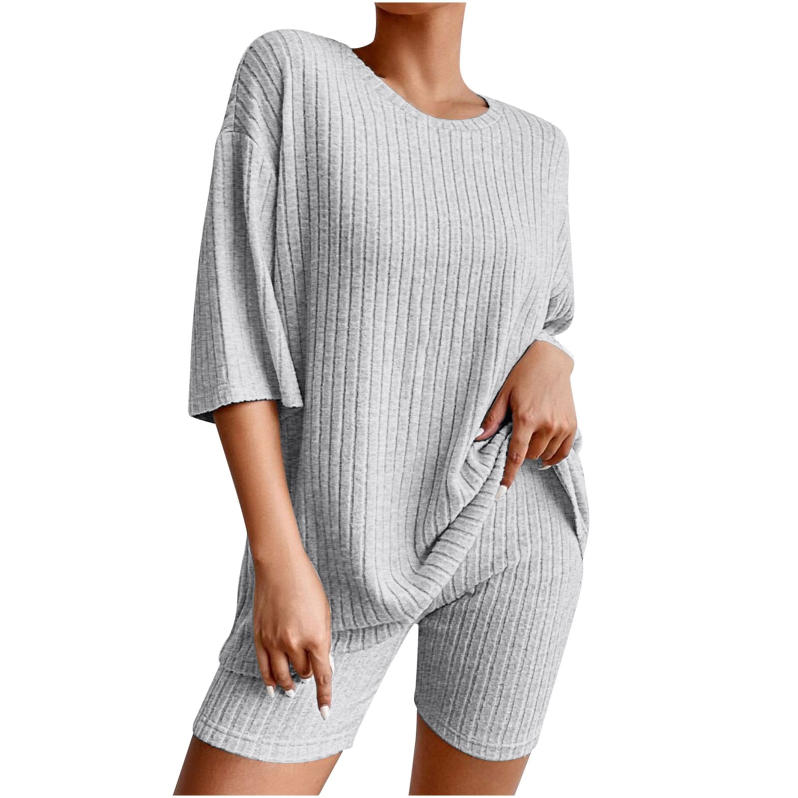 HAiming Womens 2 Piece Sets Summer 2025 Short Sleeve Crewneck Loose ...