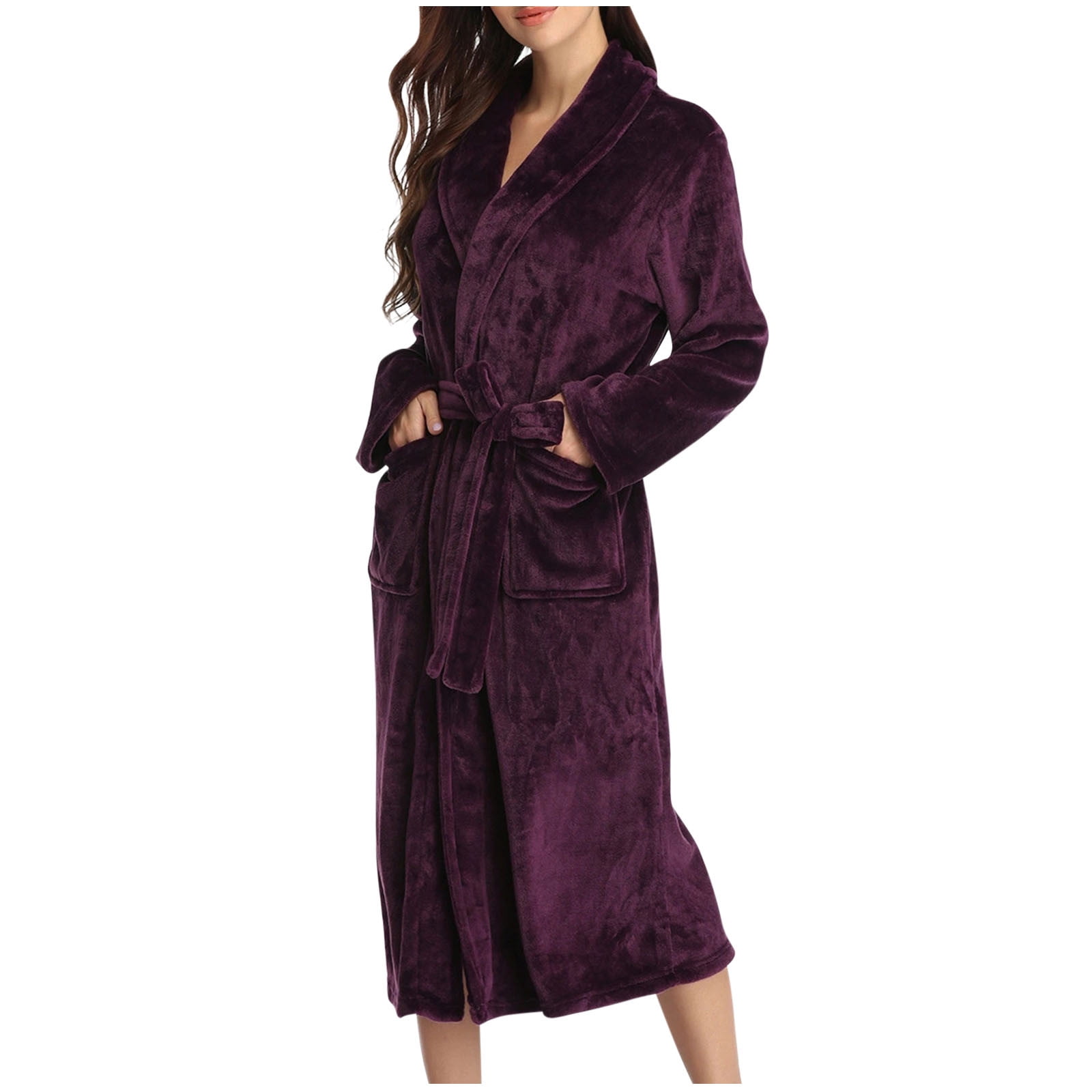 HAiming Womens Fleece Bathrobes Winter Plush Thickened Warm Long Spa ...
