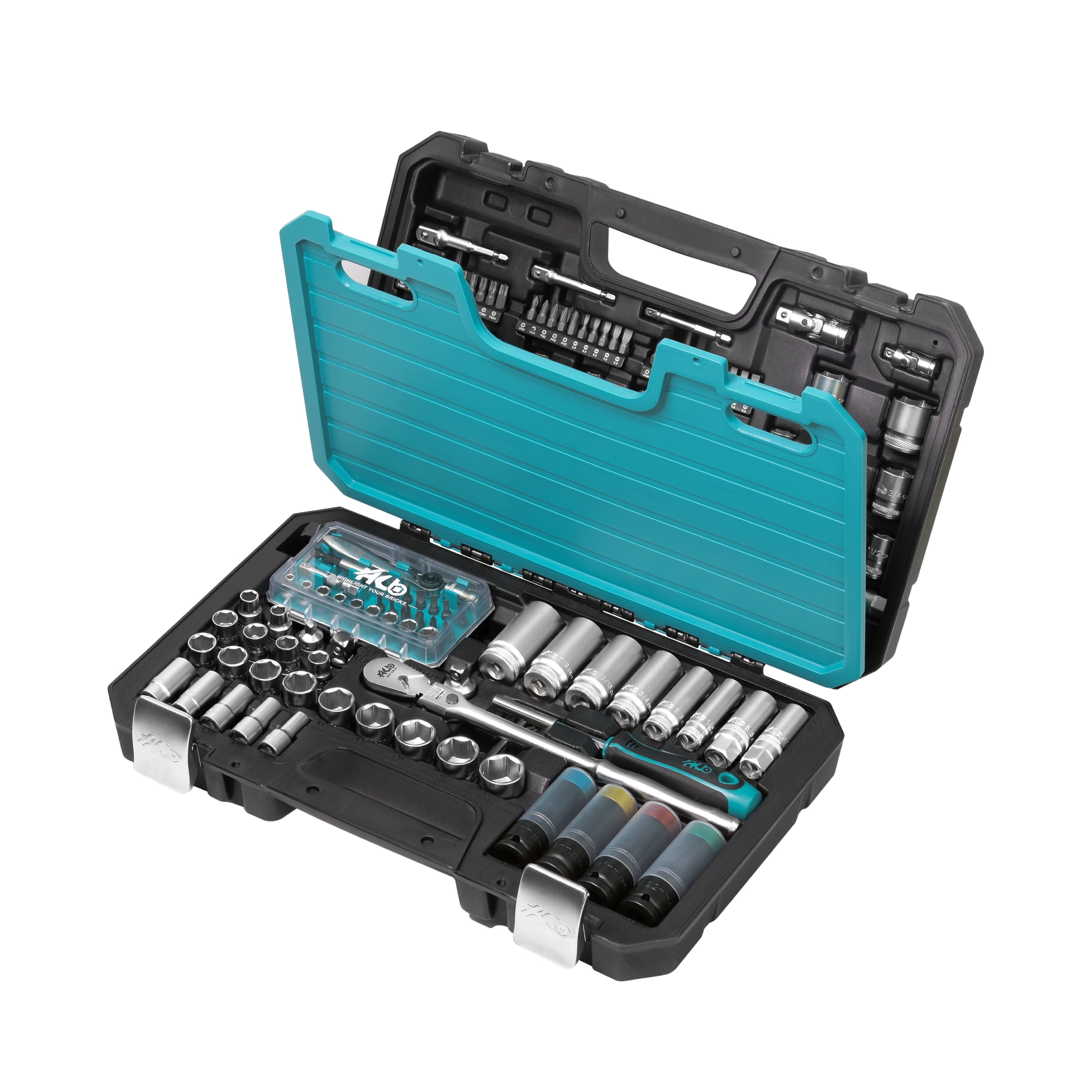 HB 123-Piece Socket Set AKX008-U, 90T Flex Head Ratchet 3/8", 72T ...