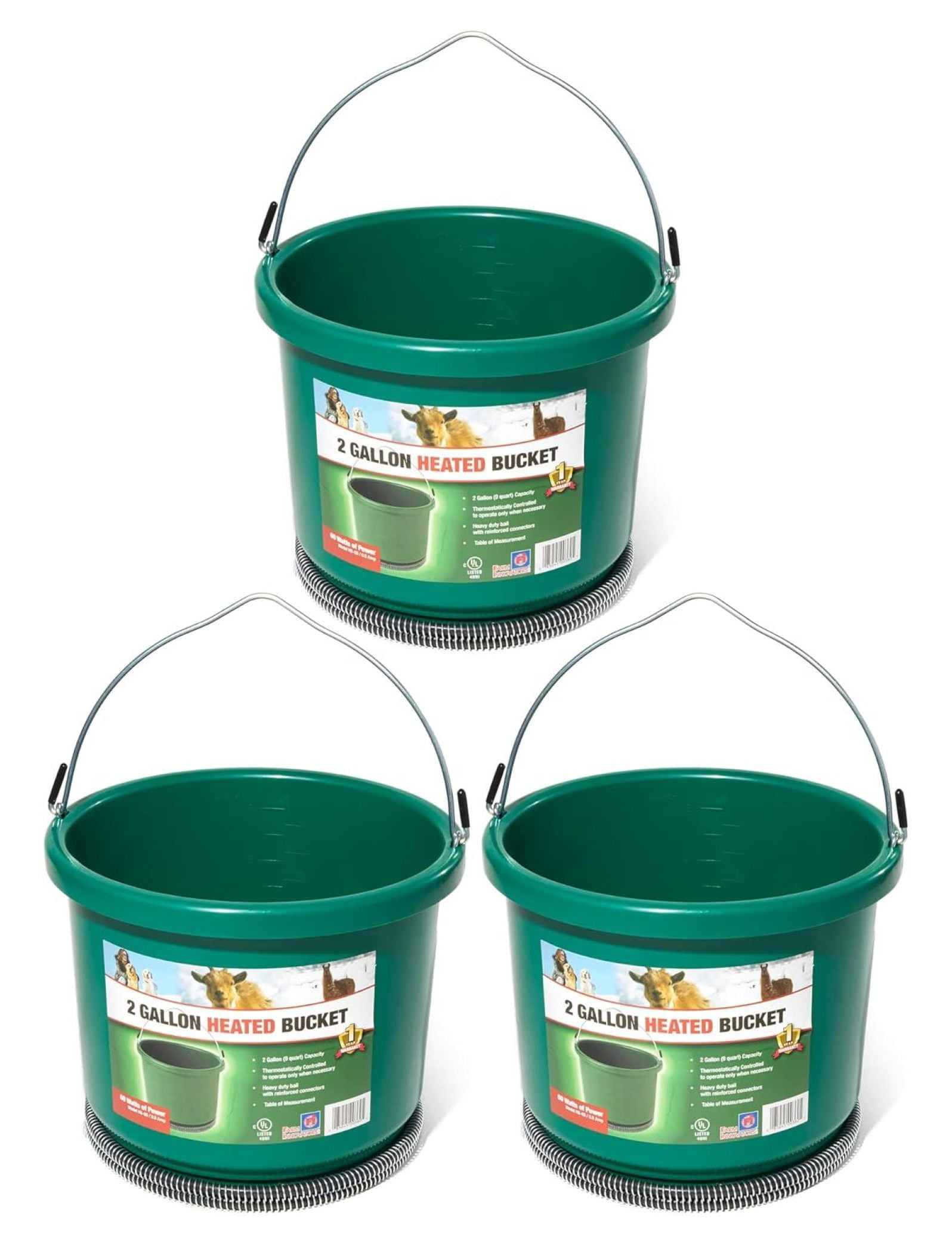 HB-60 9 Quart 2 Gallon Plastic Heated Bucket w/Metal Handle, Built in ...