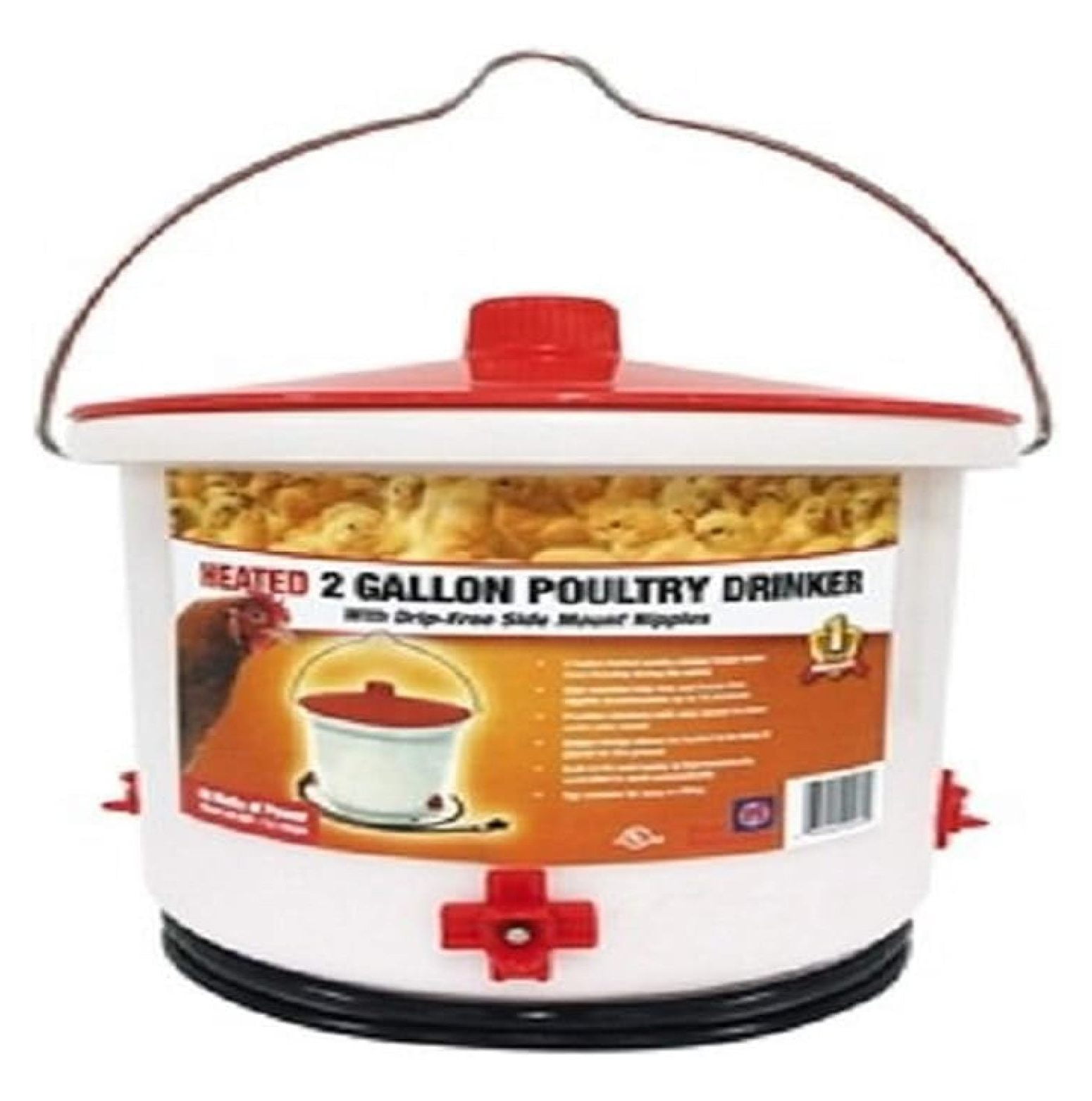 HB-60P Heated Poultry Drinker - 2 Gallon Chicken Waterer with 3 Nipples ...
