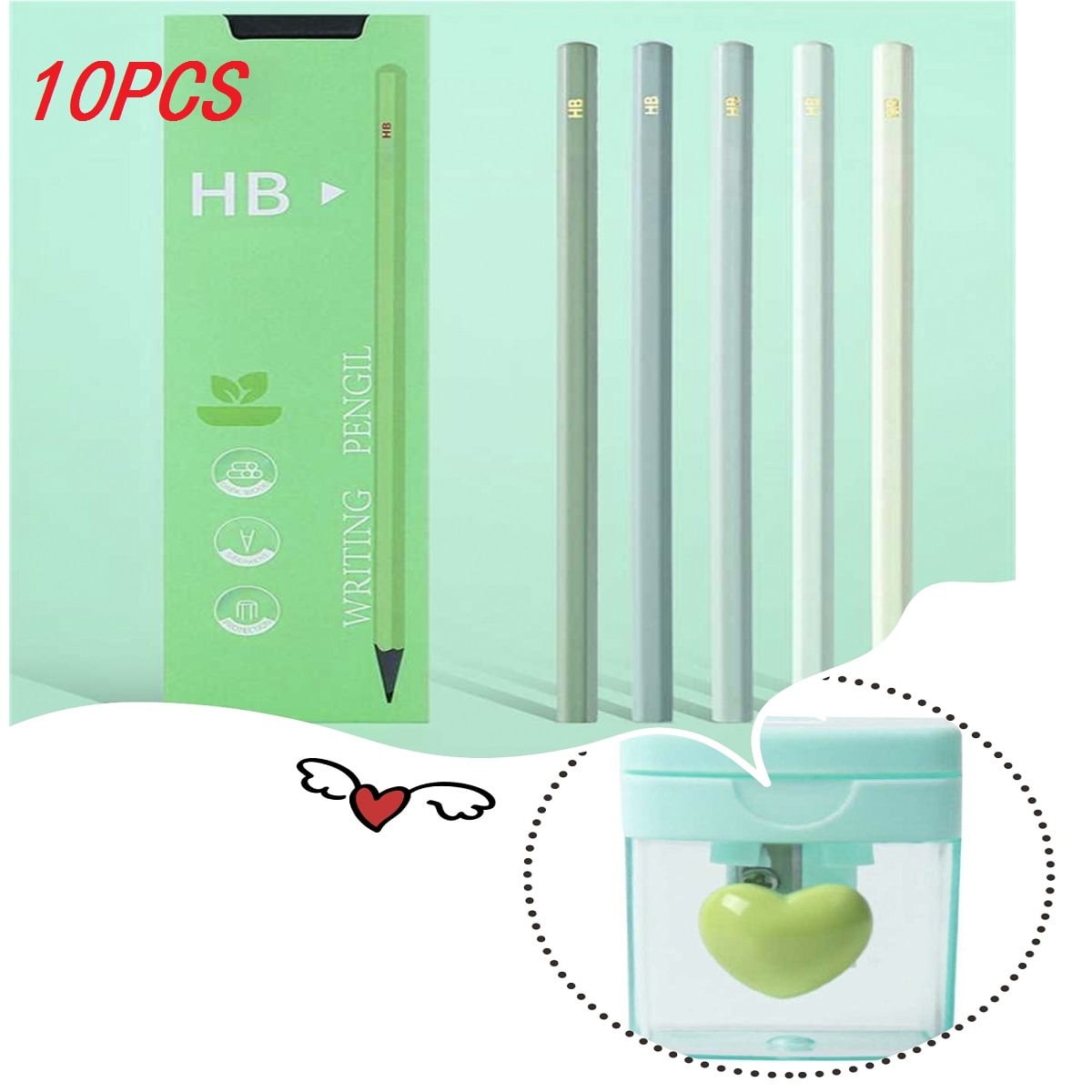 HB Pencils, Wooden Pencil, 10 Pencils Set + Pencil Sharpener, Dedicated ...