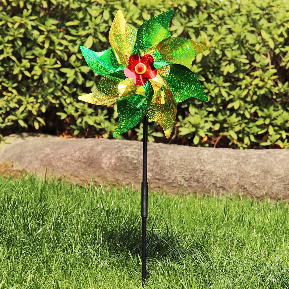 HBASD 8 Leaves Reflective Pinwheels with Stakes, Extra Sparkly Pinwheel ...