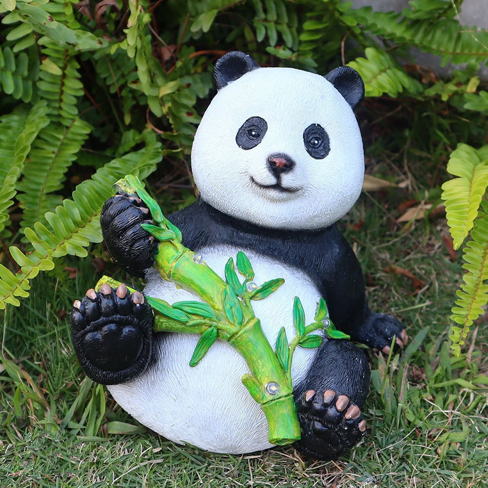 HBASD Cute Resin Garden Panda Solar Lights Bamboo Statues, Waterproof ...
