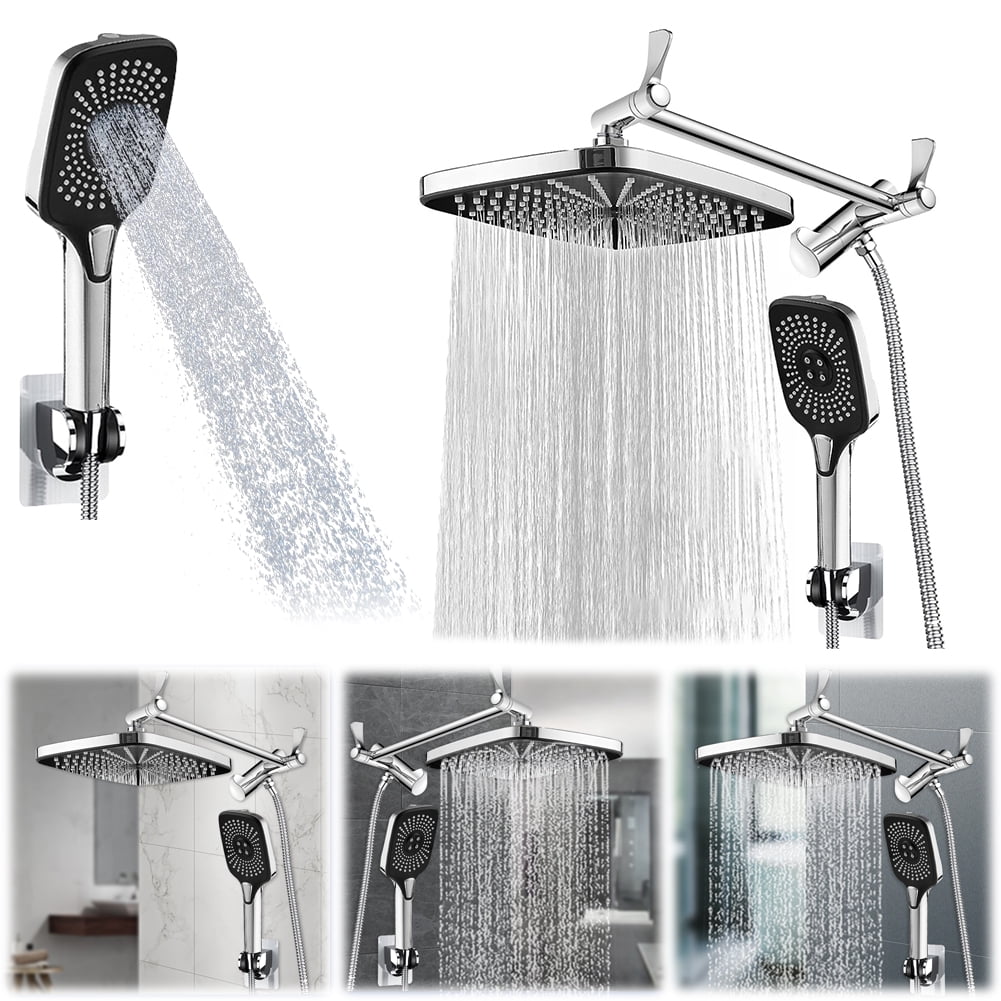 HBASD Fixed Shower Head/Handheld Shower Head Combo, All Metal 12'' Dual ...