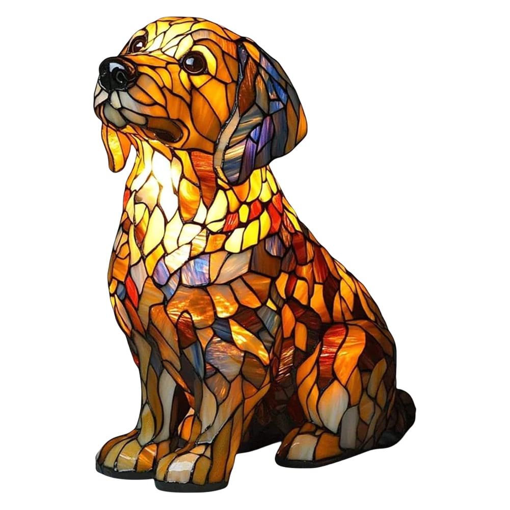 HBASD Golden Retriever Lamp Stained Glass Lamp, Dogs Tabletop Lights ...