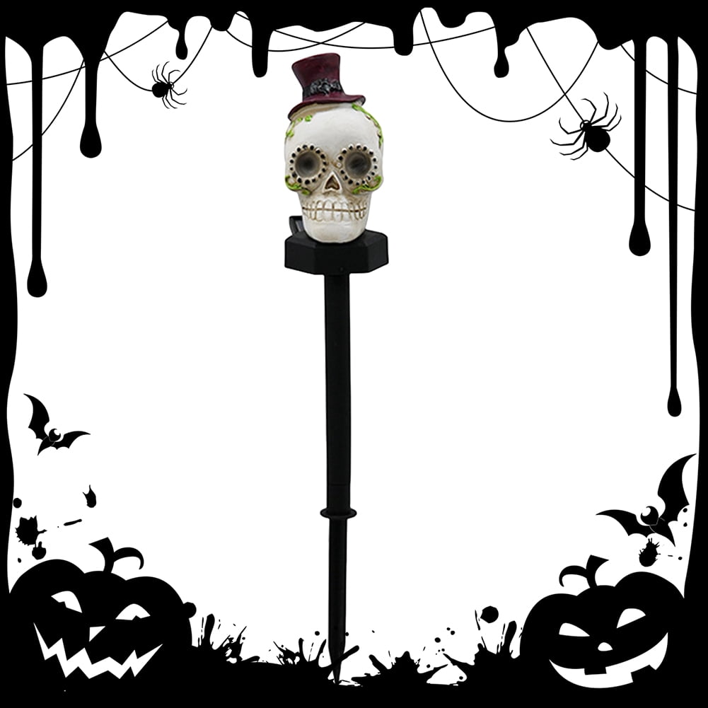 HBASD Halloween Decorations Outdoor Solar Skull Lights, Outside Pathway ...