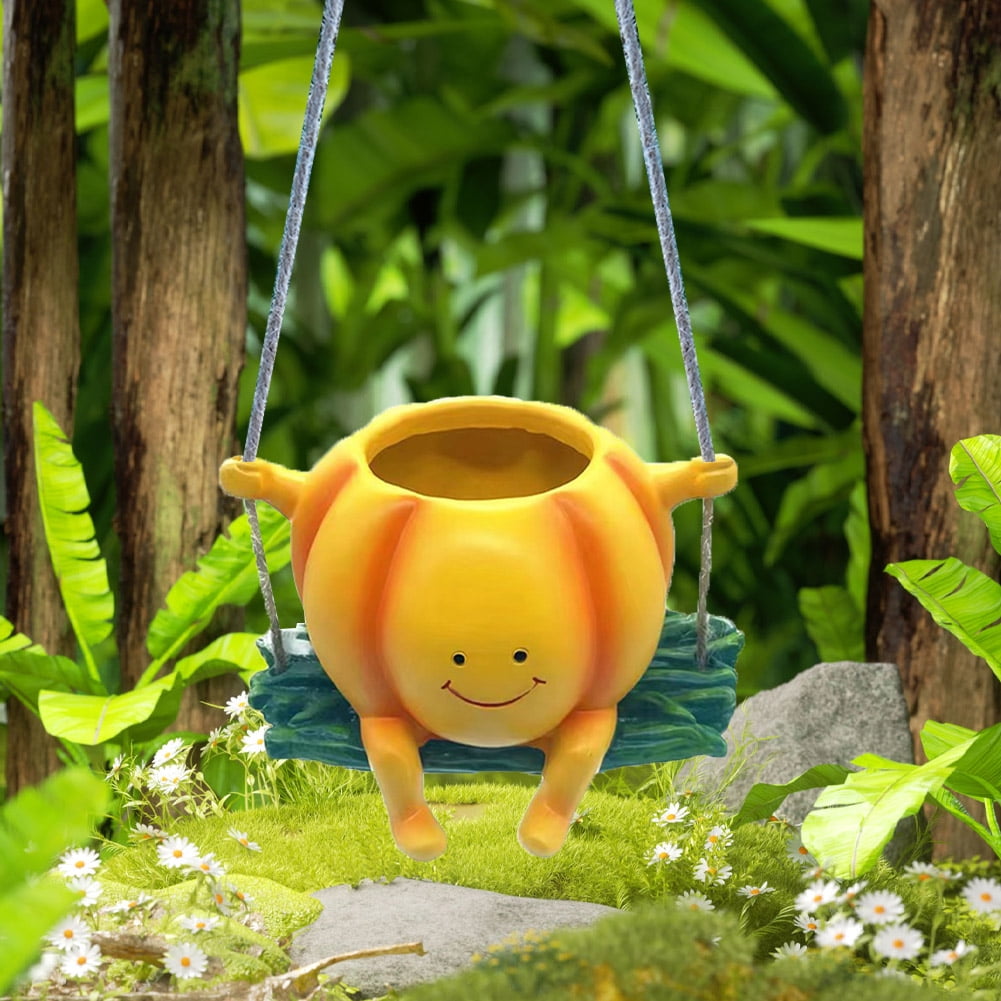 HBASD Hanging Swing Chair Planter Pot, Resin Pumpkin Smiley Face ...