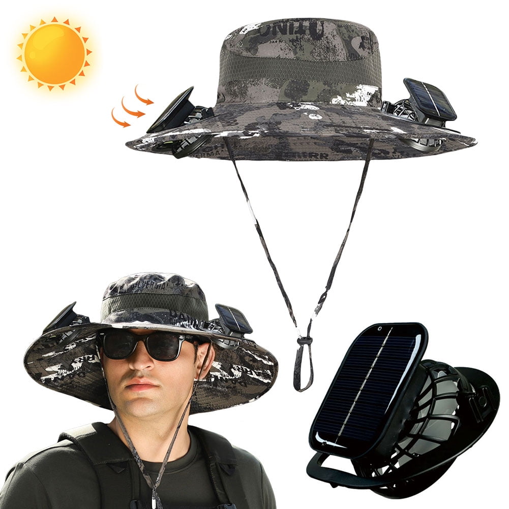 HBASD Men Women Wide Brim Sun Hats with 2 Solar Fan, Waterproof Solar ...