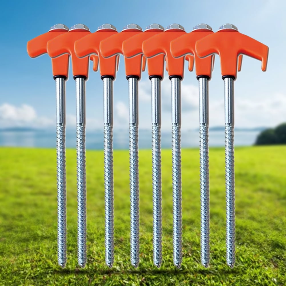HBASD Metal Tent Stakes Heavy Duty, 8-Pack Screw in Camping Tent Pegs with Hex Socket Screw ...