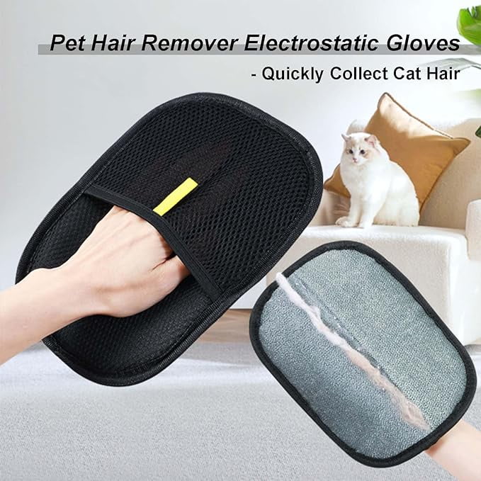 HBASD Pet Hair Remover Electrostatic Gloves 5Pcs, 2025 New Double-Sided Pet Hair Removal Glove ...