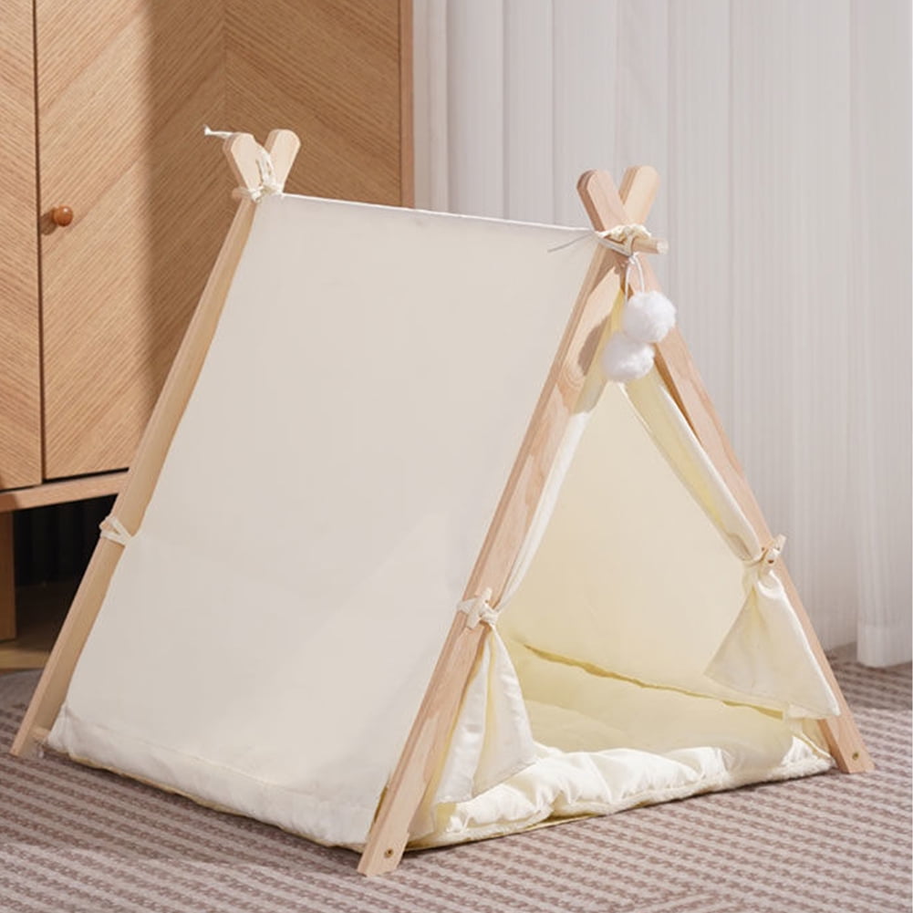 HBASD Pet Teepee, Portable Oxford Fabric Wood Pet Tents for Small Dogs ...