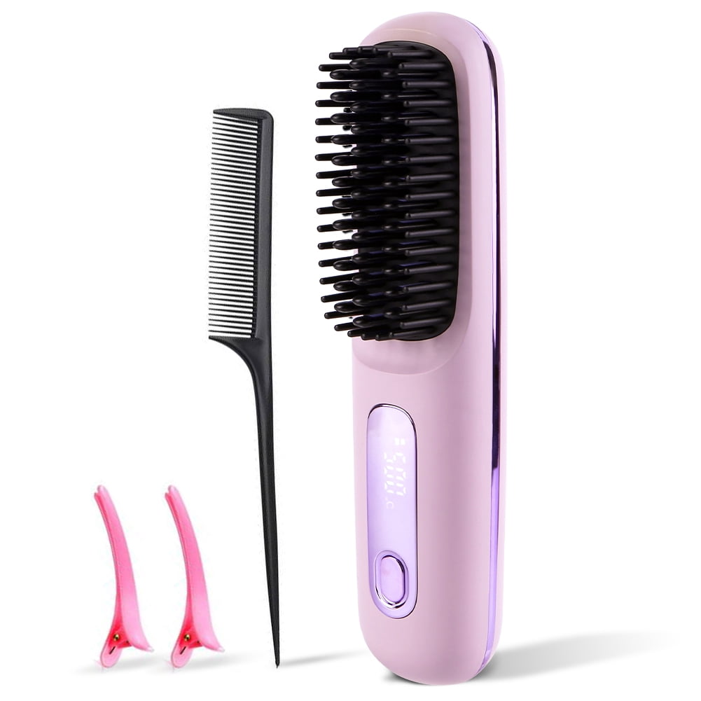 HBASD Portable Mini Hair Brush with 3 Temps, LED Display Hair Dryer ...