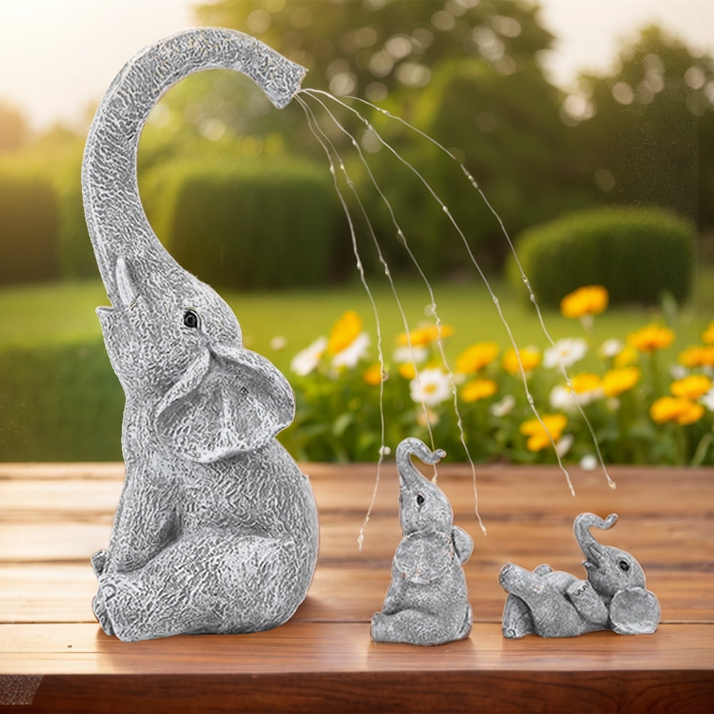 HBASD Solar Garden Statue, 3pcs Elephant Sculpture Solar Powered LED ...