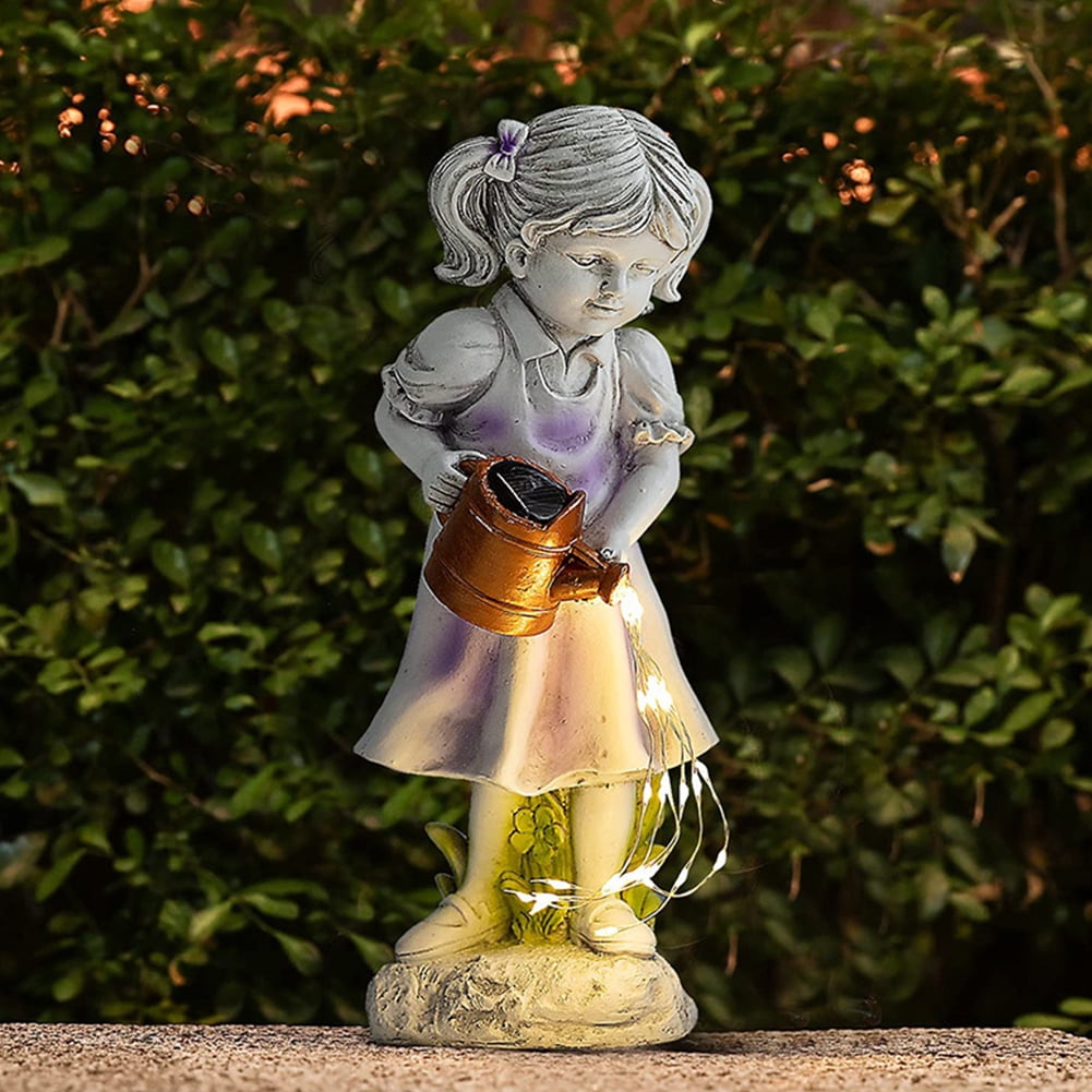 HBASD Solar Garden Statue, Cute Girl Solar Powered LED Outdoor Decor ...