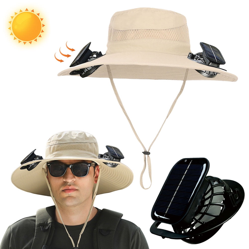 HBASD Wide Brim Sun Hats with 2 Solar Fan for Men Women, Outdoor ...