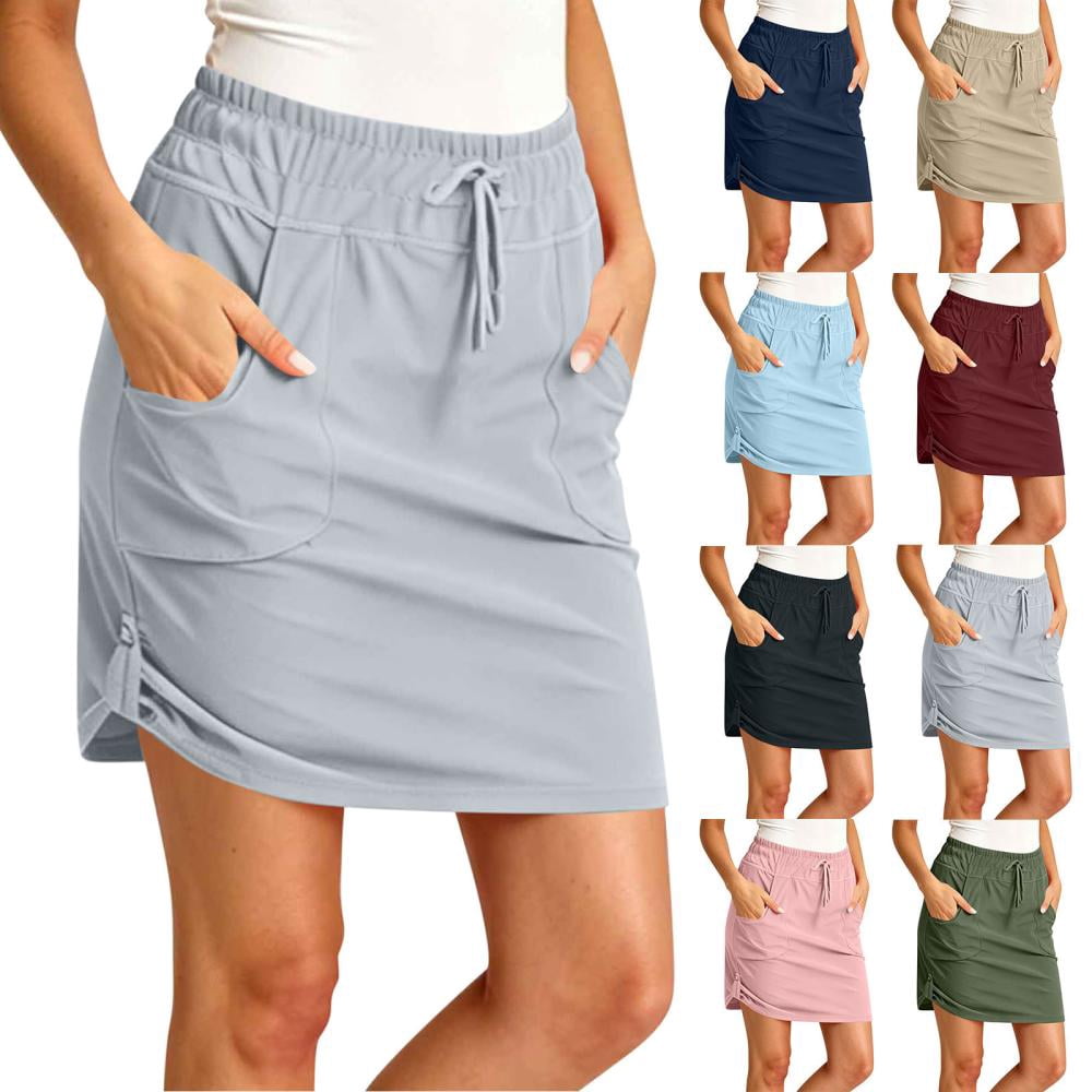 HBBIKVI Mini Summer Skirts for Women Cargo A-Line Skirt with Drawstring ...