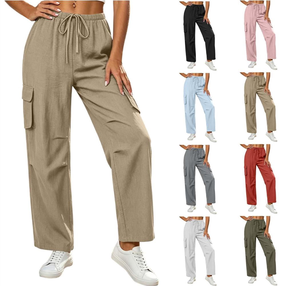 HBBIKVI Women's Cargo Pants with Drawstring Waist and Utility Pockets ...