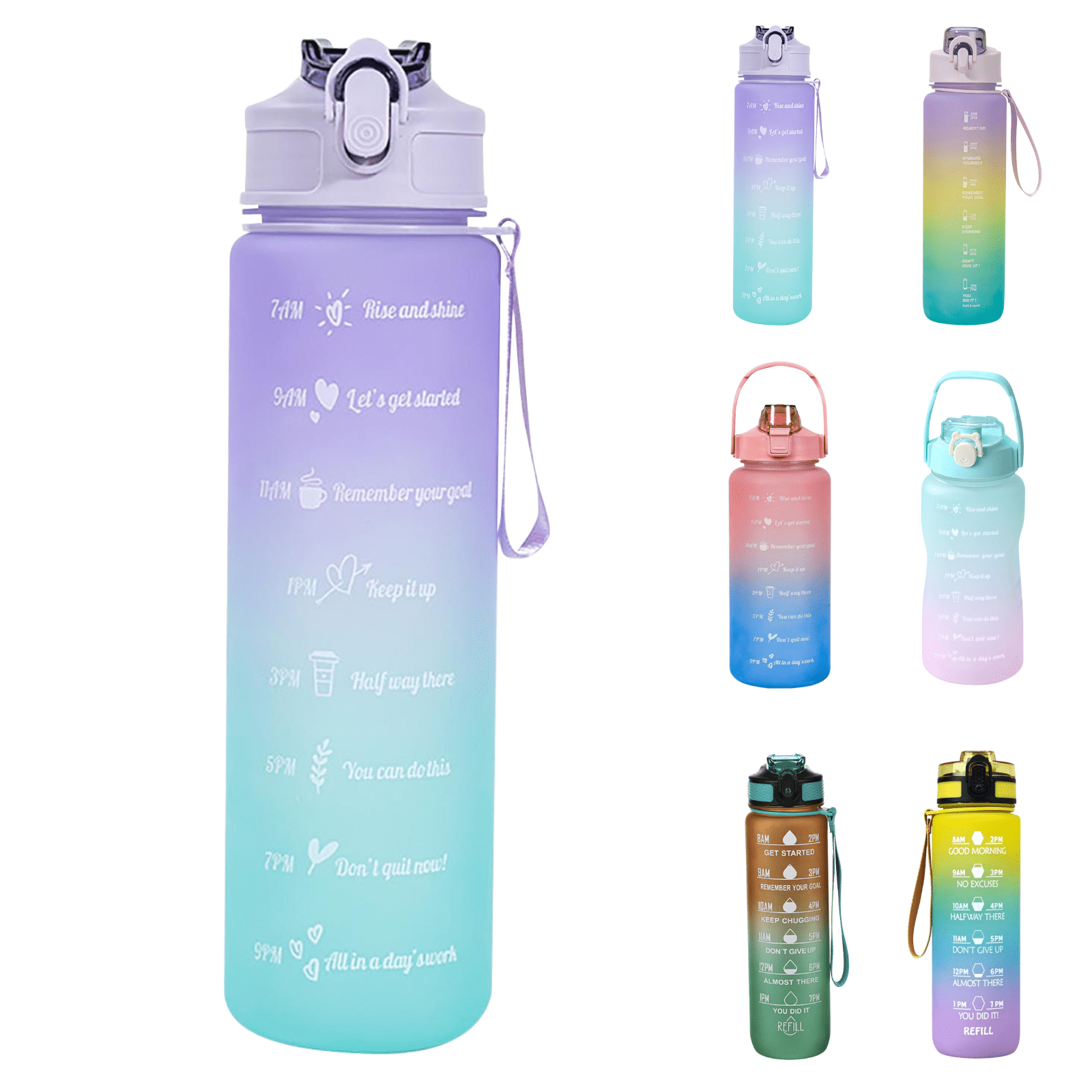 HBBKVI 25oz Water Bottle with Carrying Handle, Gradient Color Water ...