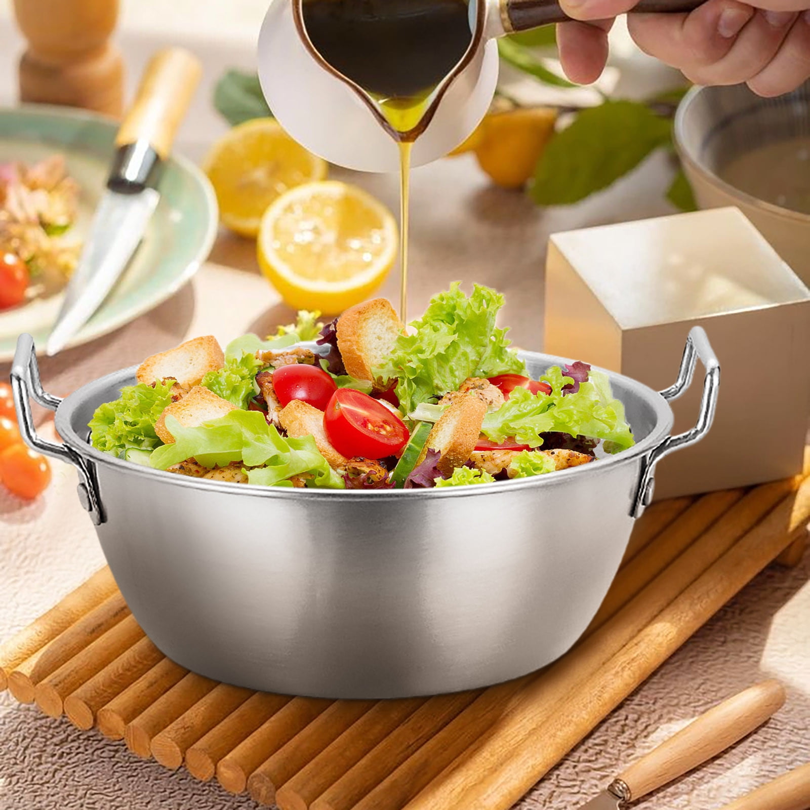 HBBKVI 304 Stainless Steel Double Ear Salad Bowl for Easy Mixing and ...