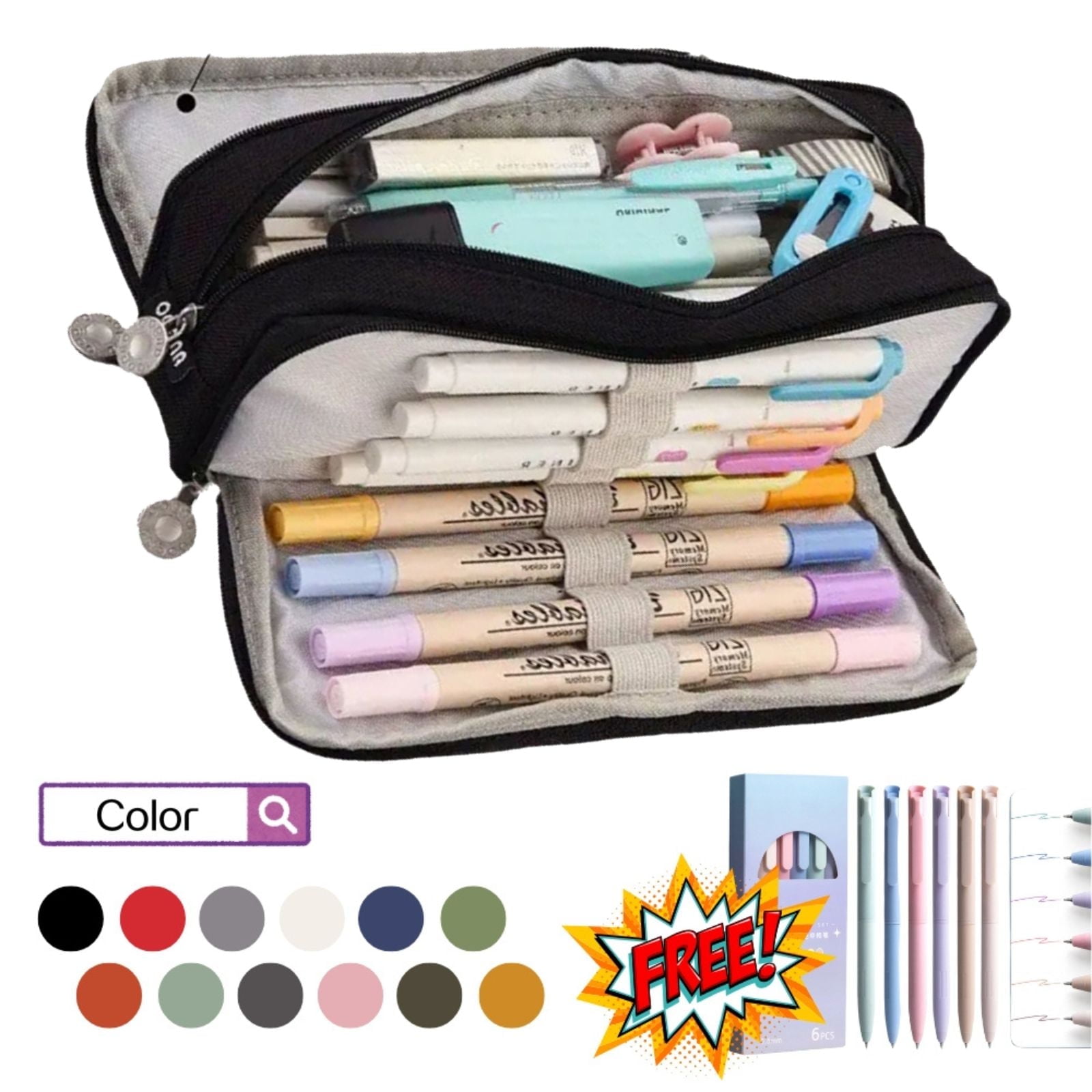 HBBKVI Canvas Pencil-Cases Large Capacity Pencil-Bag with Zipper ...