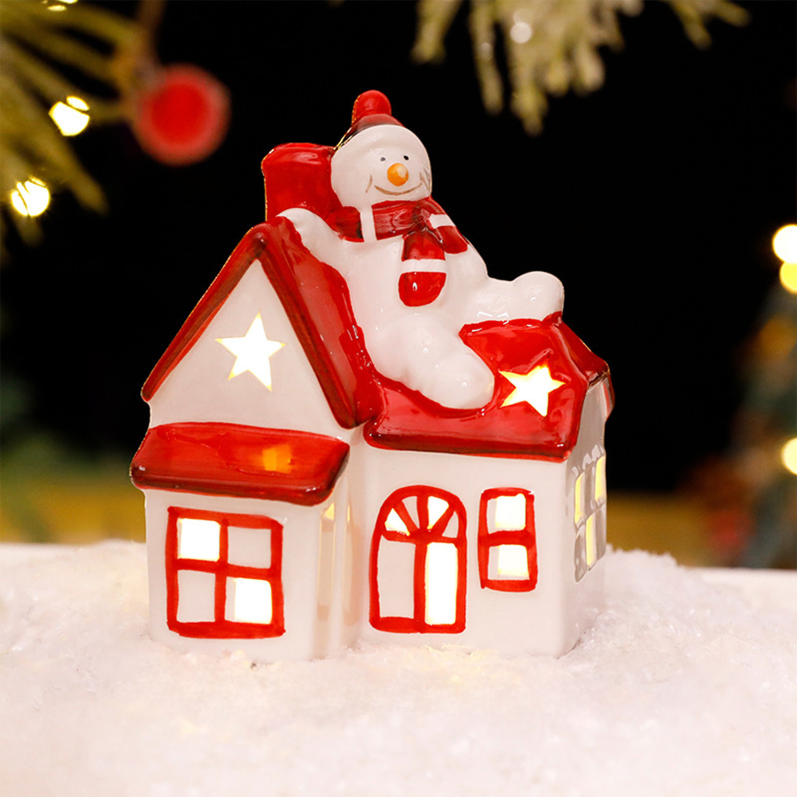 HBBKVI Christmas Ceramic Light-Up House Christmas Ceramic House Light ...