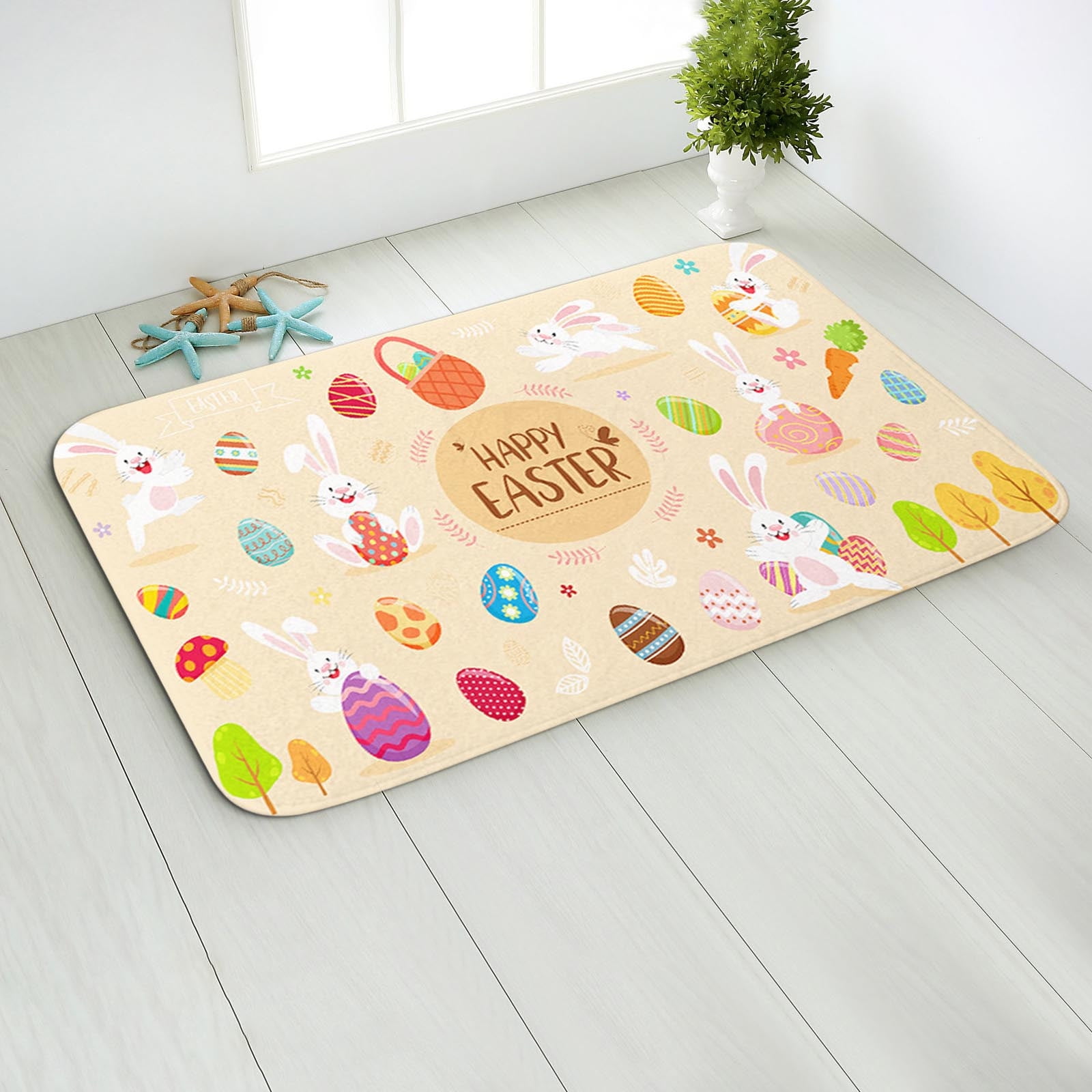 HBBKVI Easter Bunny Door Rugs 24" × 16", Colorful Easter Eggs Floor ...