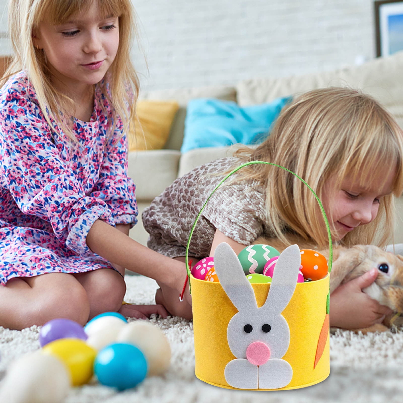 HBBKVI Easter Cloth Basket for Candy Eggs and Gifts, Cute Party ...