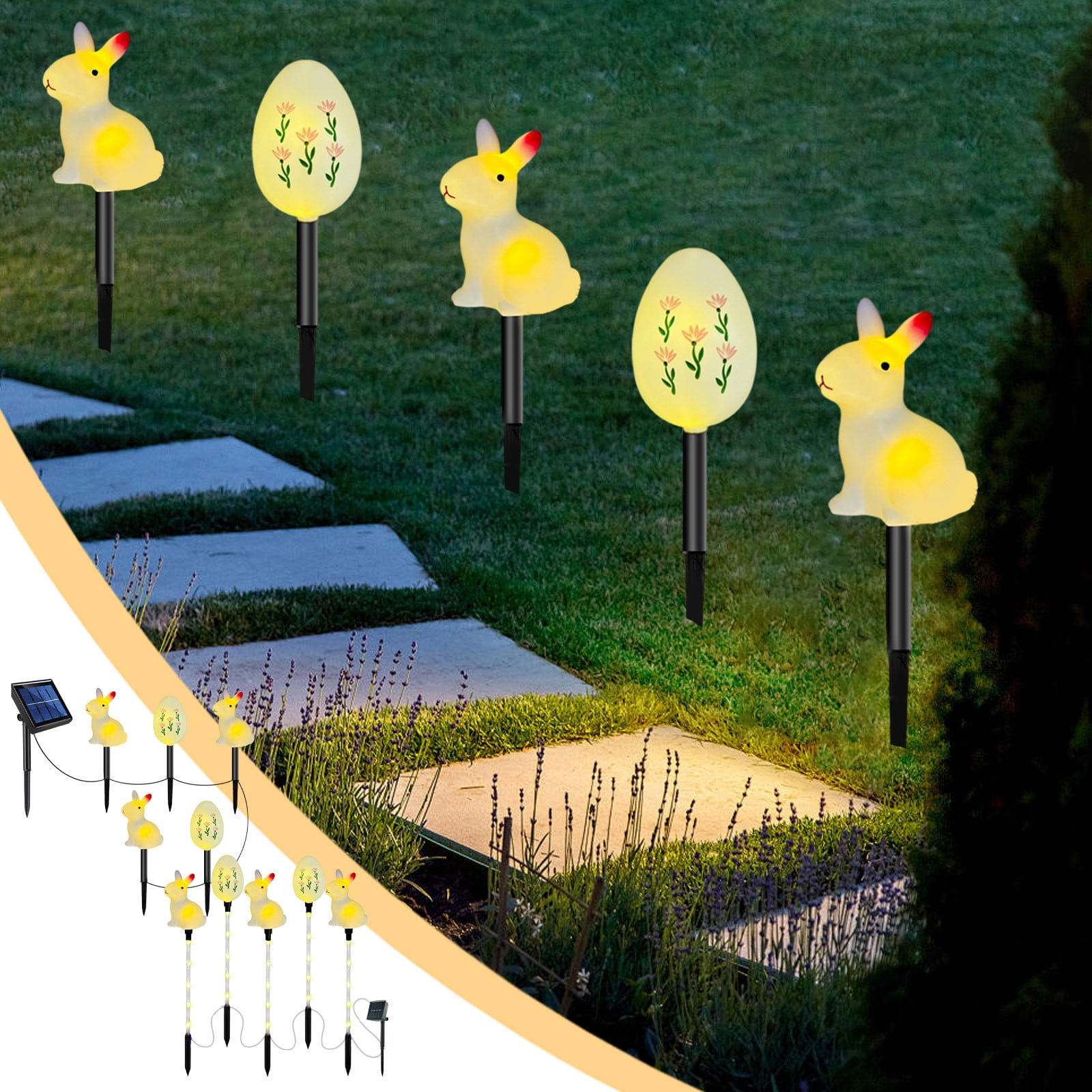 HBBKVI Easter Eggs, LED Easter Solar Lights Easter Classic Bunny Eggs ...