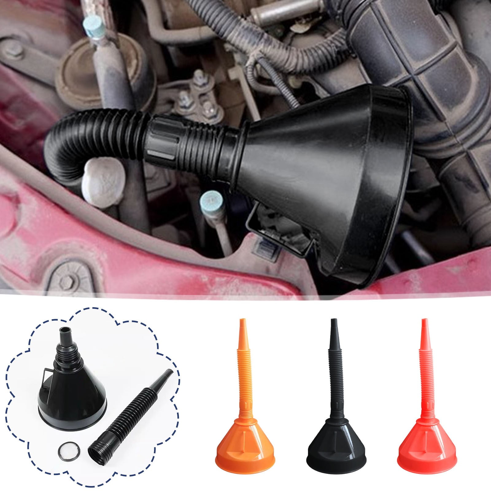 HBBKVI Filling Funnel Funnel with Strainer Funnel for Car with Hose and ...