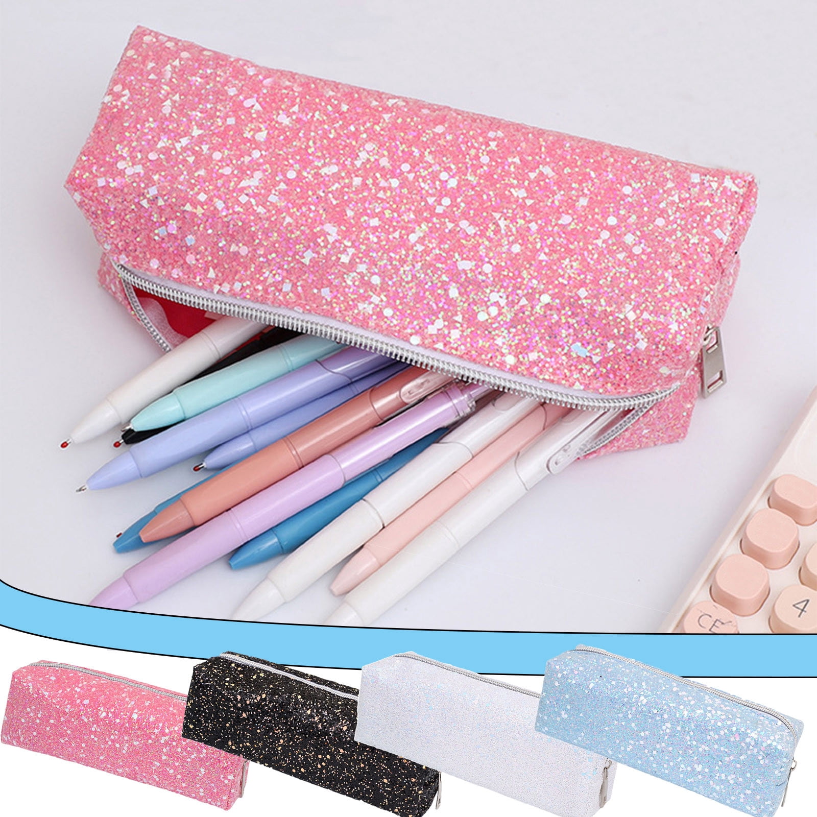 HBBKVI Glitter Sequins Pen Bag Learning Stationery Bag Organizer ...