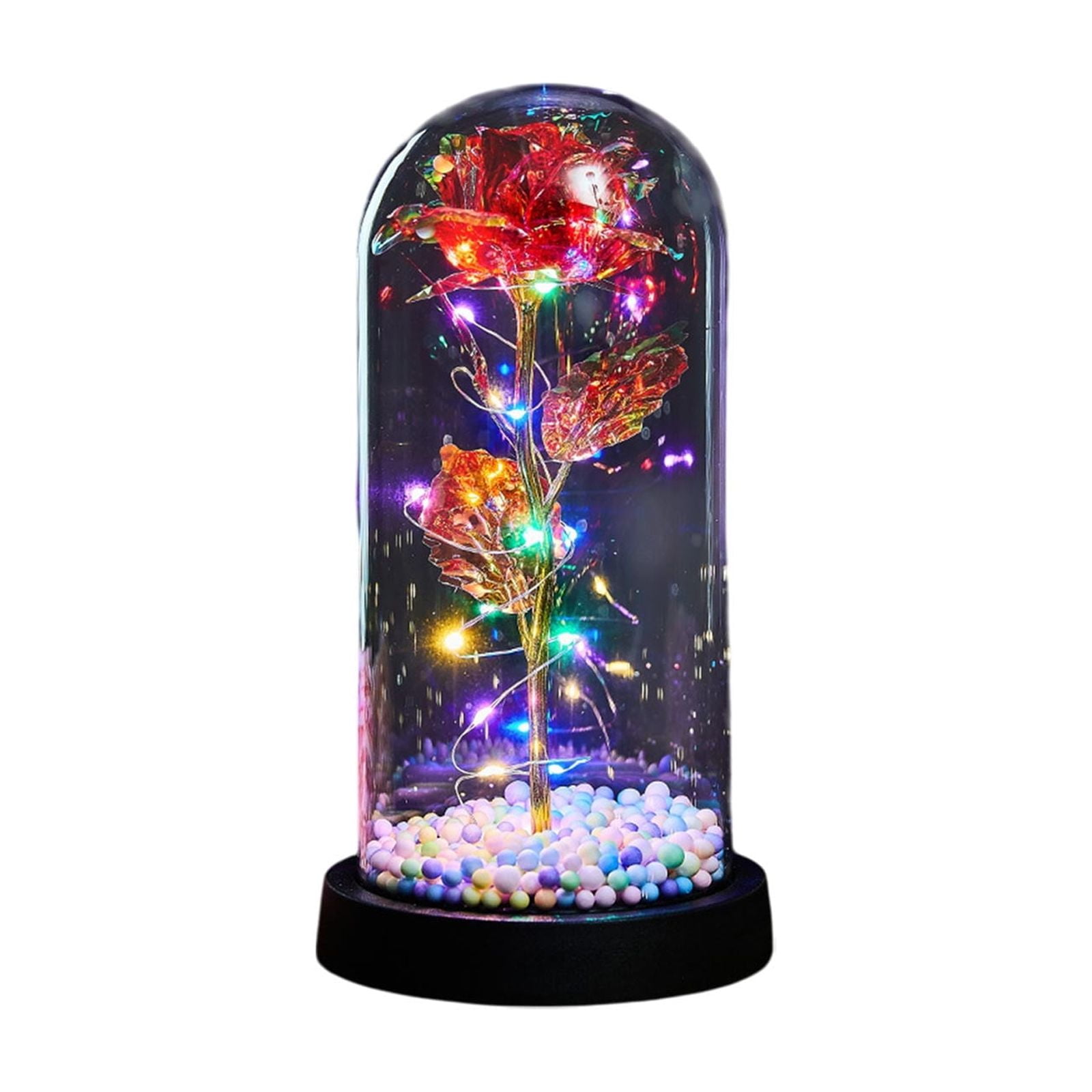 HBBKVI Gold Leaf Rose Glass Dome with LED Lights Gold-Leaf Rose Glass ...