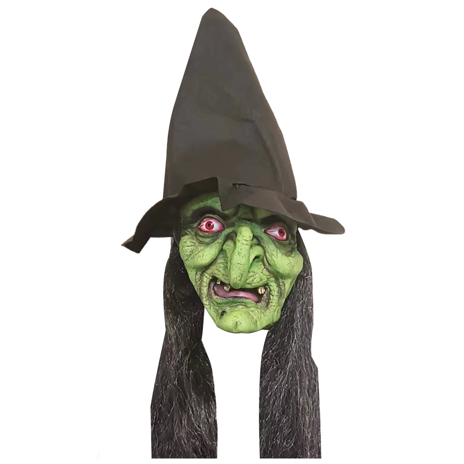 HBBKVI Halloween Decorations, Halloween Witch Mask With Hat Long Hair ...
